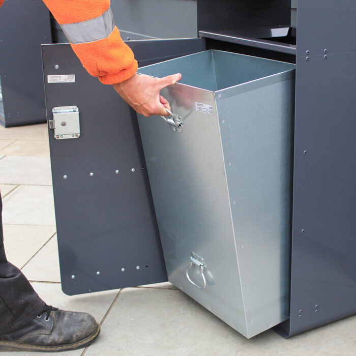 Contour Slimline Litter Bin with Iroko Wood Panels