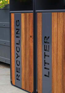 Contour Slimline Litter Bin with Iroko Wood Panels